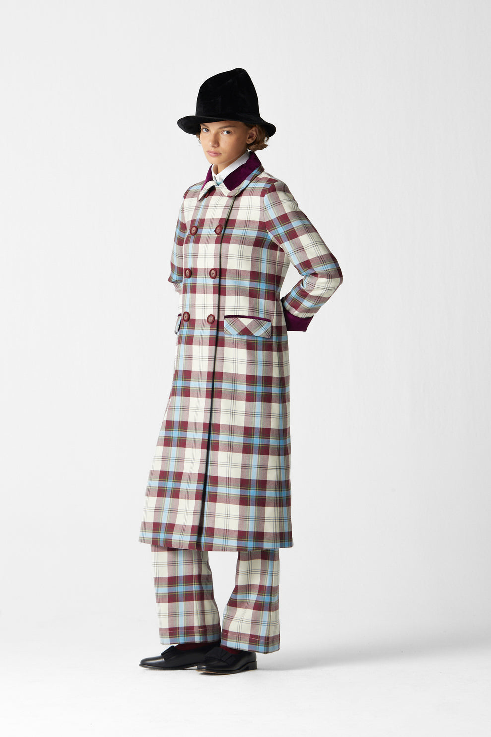 Miranda Coat Tartan Celeste – La Veste
