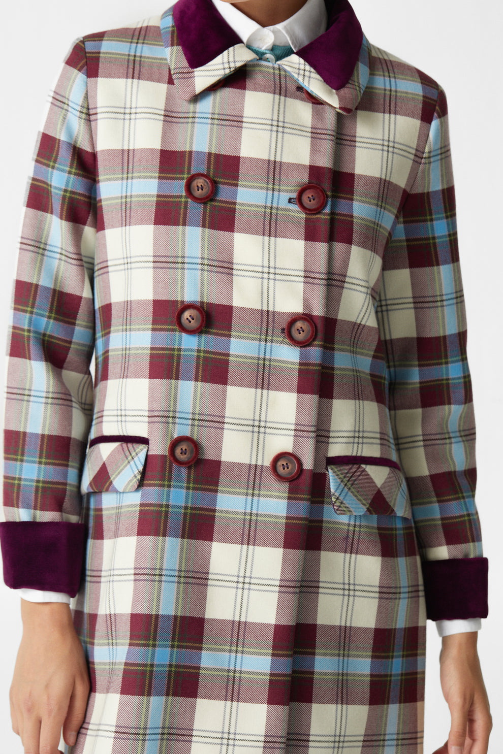 Miranda Coat Tartan Celeste – La Veste